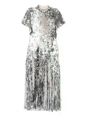 SELF-PORTRAIT Sequin Embellished Midi Dress - Silver