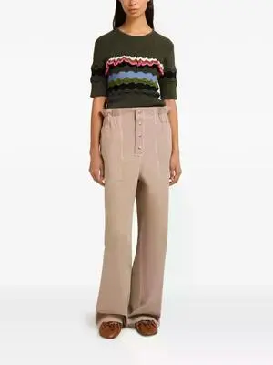 Marni Gabardine Trousers With Embossed Leather Patch