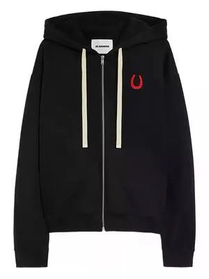 JIL SANDER Embroidered Zip-up Hoodie - Black