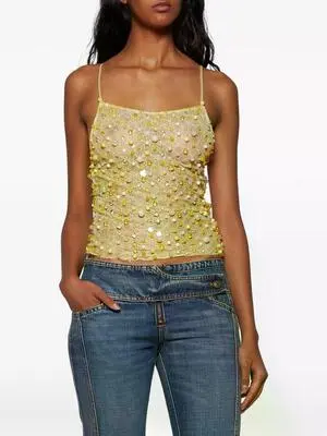 ROBERTA EINER Beaded Fishnet Top - Neutrals