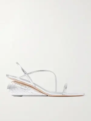Simkhai Bridget Metallic Leather Wedge Sandals - Silver