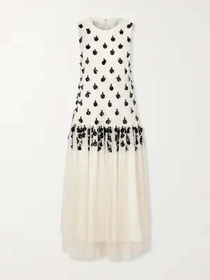 DIOTIMA Embellished Pleated Organza Midi Dress - Off-white
