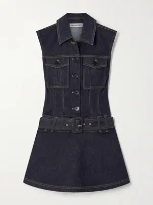 SELF-PORTRAIT Belted Denim Mini Dress