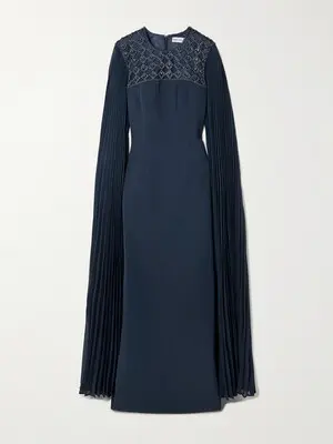 Rebecca Vallance Memphis Embellished Pleated Crepe Gown