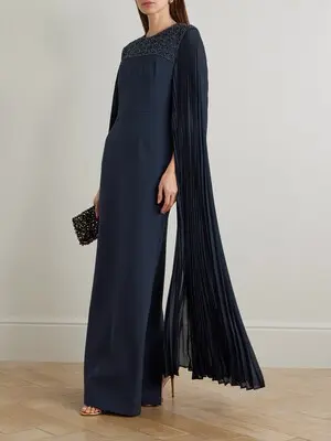 Rebecca Vallance Memphis Embellished Pleated Crepe Gown
