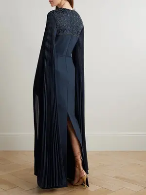 Rebecca Vallance Memphis Embellished Pleated Crepe Gown