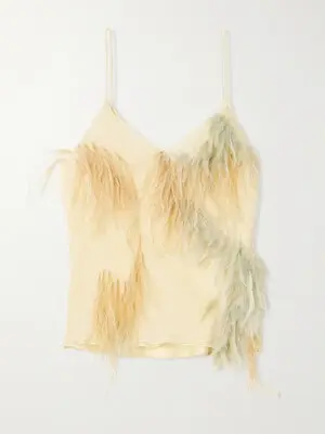 Sharon Wauchob Feather-trimmed Tulle And Satin Camisole - Neutrals