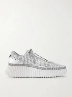 Chloé Nama Metallic Leather-trimmed Mesh Sneakers - Silver