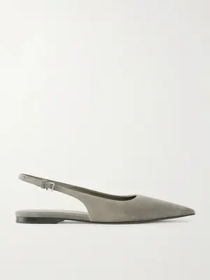 Brunello Cucinelli Embellished Suede Slingback Flats