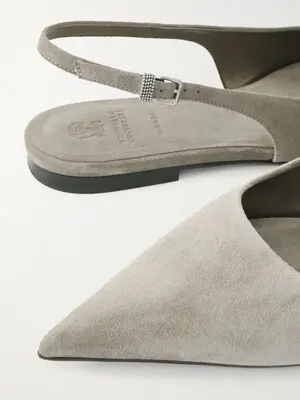 Brunello Cucinelli Embellished Suede Slingback Flats