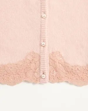 Valentino Garavani Wool Cardigan With Lace Trim