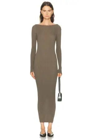 LESET Blake Ribbed Maxi Dress - Moss