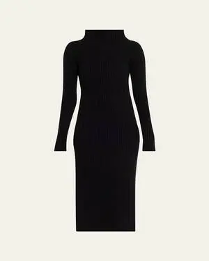 Max Mara Funnel-Neck Ribbed Cable-Knit Midi Dress - Black