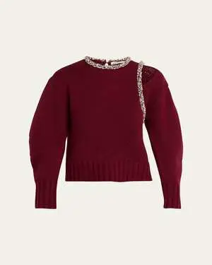 Simkhai SIMKHAI Monroe Embellished Cut-Out Sweater - Oxblood