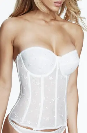 DOMINIQUE INTIMATES Rosemarie Embroidered Lace Strapless Longline Bridal Bra