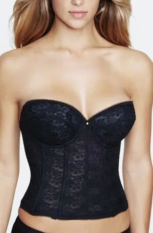 DOMINIQUE INTIMATES Annabel Strapless Lace Longline Bridal Bra With Detachable Garters - Black