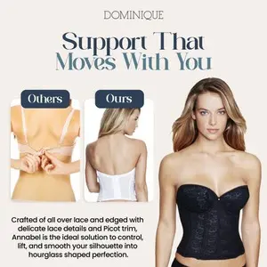 DOMINIQUE INTIMATES Annabel Strapless Lace Longline Bridal Bra With Detachable Garters - Black