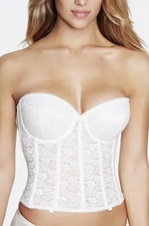 DOMINIQUE INTIMATES Annabel Strapless Lace Longline Bridal Bra With Detachable Garters - Bone