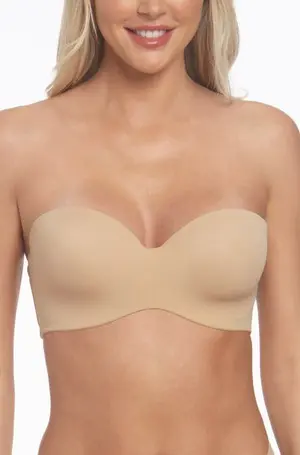 DOMINIQUE INTIMATES Bella Strapless Seamless Hidden Underwire Convertible Bandeau Bra With Clear & Matching Straps - Mocha