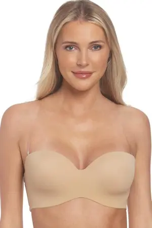 DOMINIQUE INTIMATES Bella Strapless Seamless Hidden Underwire Convertible Bandeau Bra With Clear & Matching Straps - Mocha