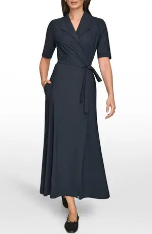 Donna Karan New York Elbow Sleeve Wrap Maxi Dress - Black