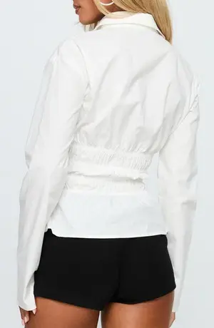 Princess Polly Lisel Shirred Button-up Shirt - White