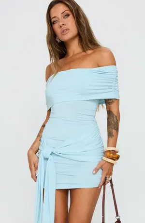 Princess Polly Off-the-shoulder Tie Waist Mini Dress
