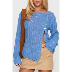 Princess Polly Lenker Asymmetric Button Cardigan - Blue