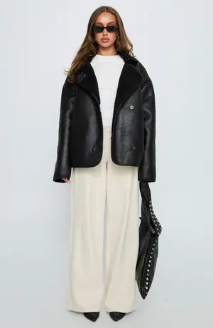 Princess Polly Nunez Faux Shearling Lined Faux Leather Jacket