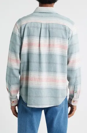 DARK SEAS Summit Multi Stripe Flannel Button-up Shirt - Off White/teal