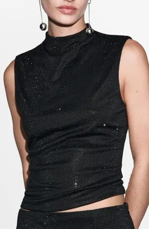 Mango Rhinestone Sleeveless Knit Top