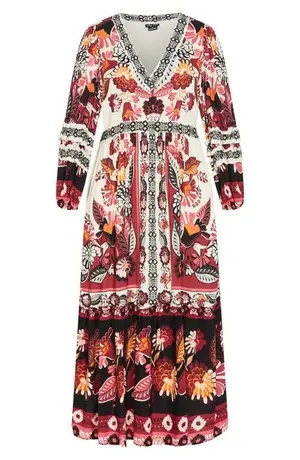 City Chic Malia Mixed Print Long Sleeve Maxi Dress