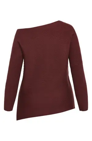 City Chic Lean In One-shoulder Rib Sweater - Red
