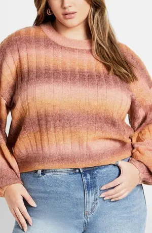 City Chic Shay Ombré Stripe Rib Sweater