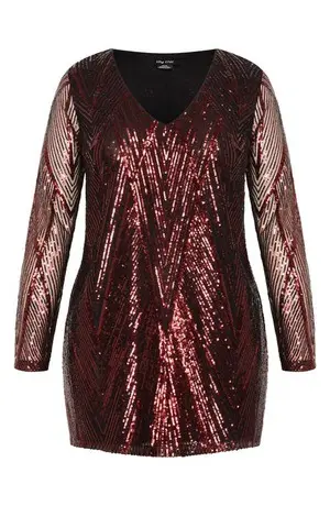 City Chic Veda Long Sleeve Sequin Mini Dress