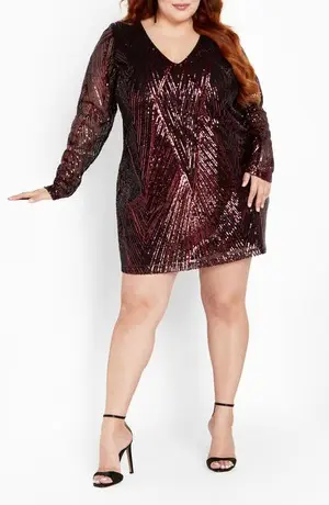 City Chic Veda Long Sleeve Sequin Mini Dress
