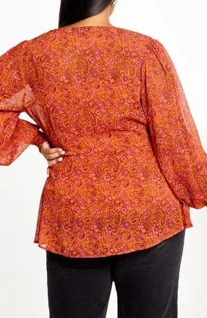 City Chic Iyla Printed Wrap Top