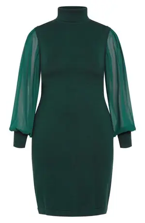 City Chic Jaylani Mock Neck Long Sleeve Dress - Teal