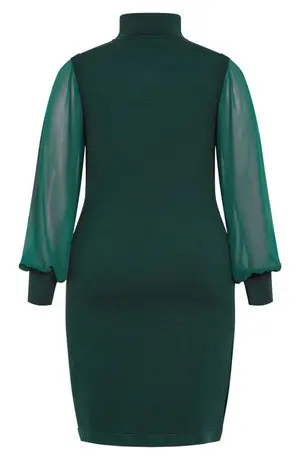City Chic Jaylani Mock Neck Long Sleeve Dress - Teal