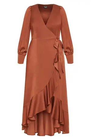 City Chic Marceline Long Sleeve Wrap Maxi Dress - Toffee