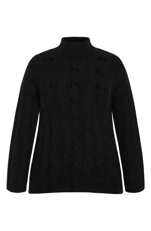 City Chic Iris Mock Neck Cable Knit Tunic Sweater