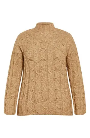 City Chic Iris Mock Neck Cable Knit Tunic Sweater