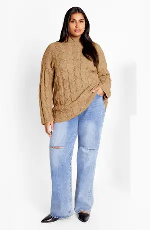 City Chic Iris Mock Neck Cable Knit Tunic Sweater