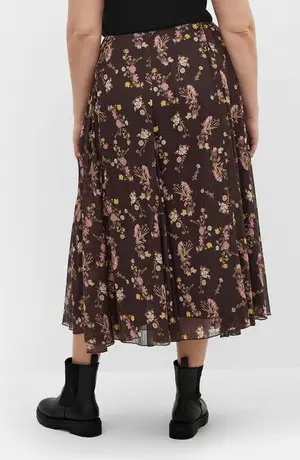 City Chic Serene Print Pleated Maxi Skirt