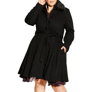 City Chic Faux Fur Collar Coat - Black
