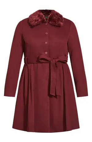 City Chic Rosemary Coat With Removable Faux Fur Collar