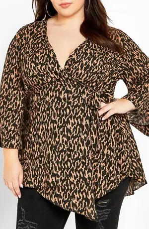 City Chic Jemma Leopard Print Wrap Tunic Top - Geo Animal