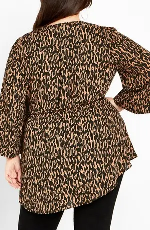 City Chic Jemma Leopard Print Wrap Tunic Top - Geo Animal