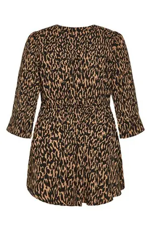 City Chic Jemma Leopard Print Wrap Tunic Top - Geo Animal
