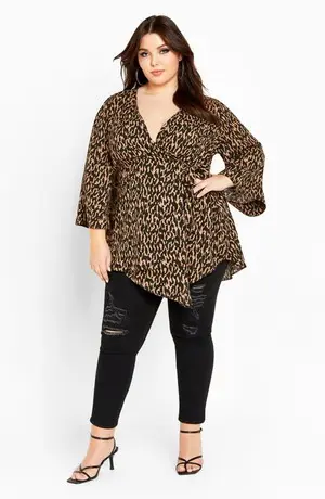 City Chic Jemma Leopard Print Wrap Tunic Top - Geo Animal